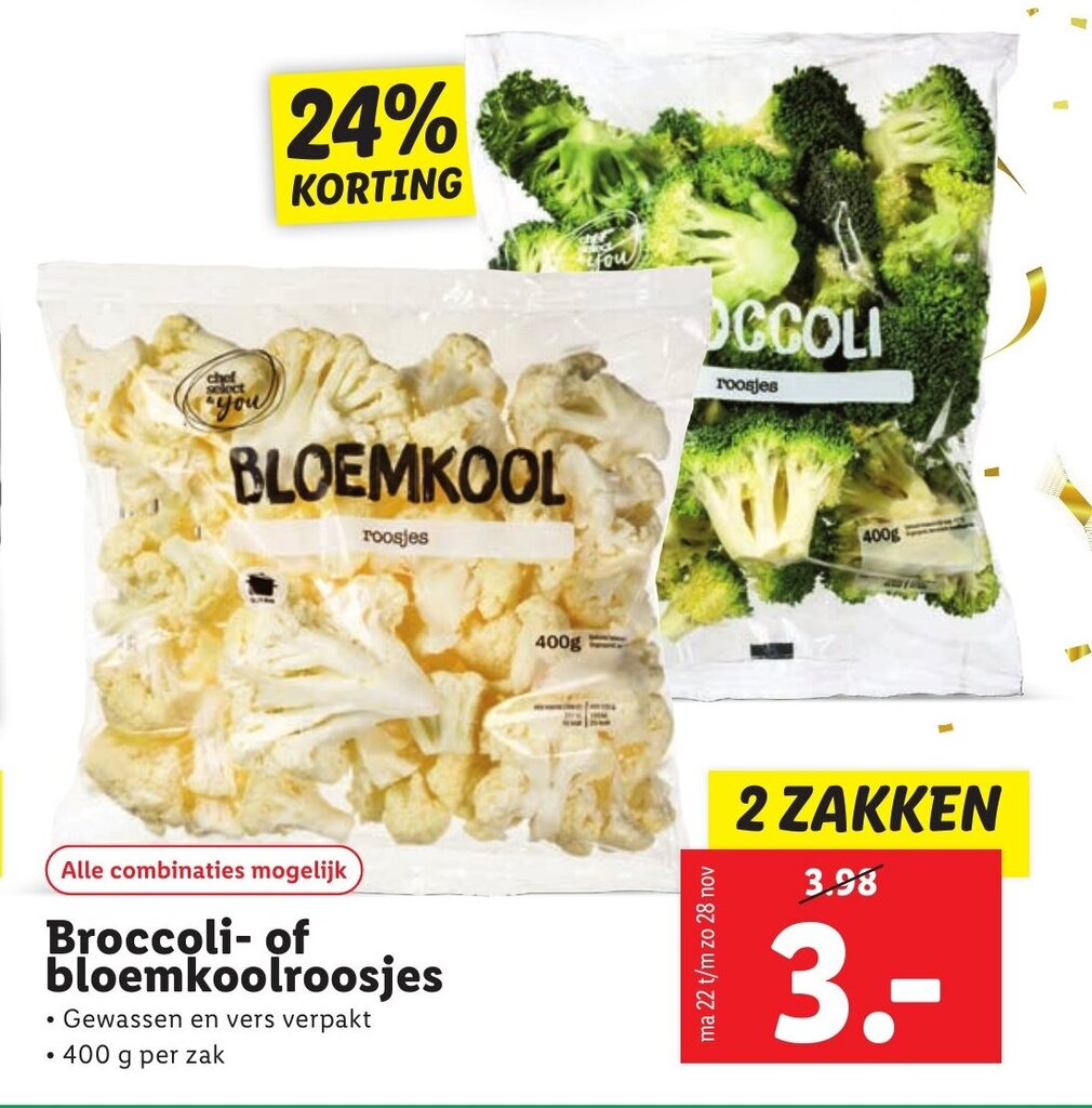 Broccoli- of Bloemkoolroosjes 2*400g aanbieding bij Lidl