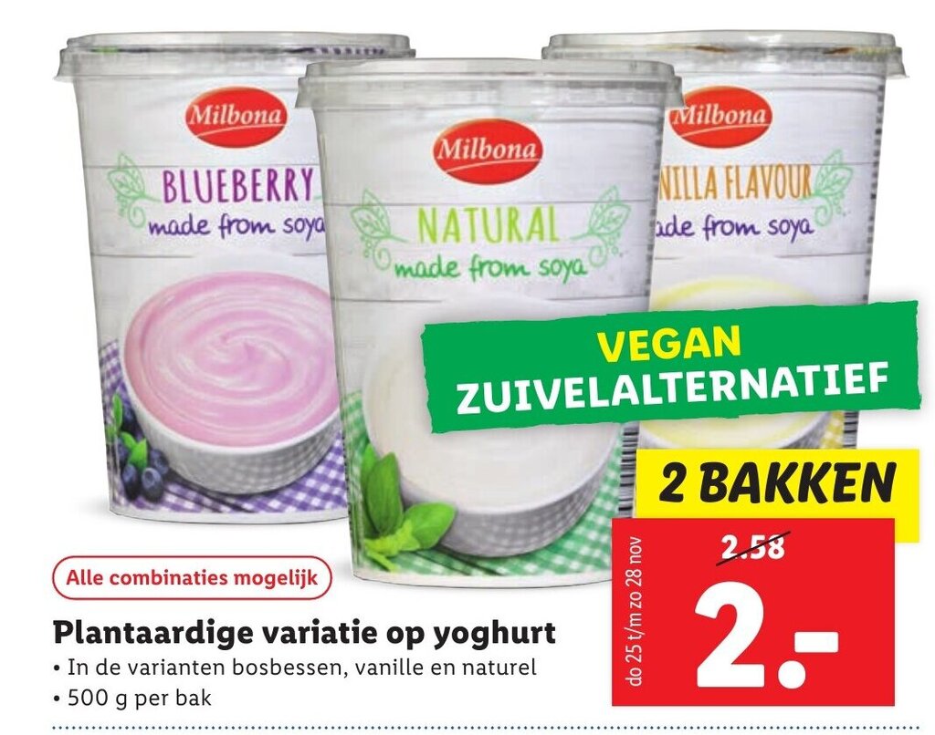 Milbona Plantaardige variatie op yoghurt 2*500g aanbieding bij Lidl