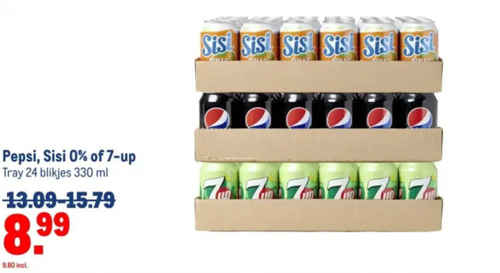 Pepsi, Sisi 0% of 7-up 330 ml aanbieding bij Makro