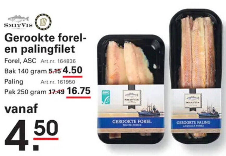 Gerookte forel en palingfilet 140 gram aanbieding bij Sligro
