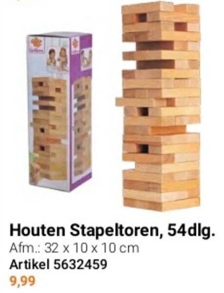 Houten Stapeltoren, 54dlg. 32 x 10 x 10 cm aanbieding bij Lobbes