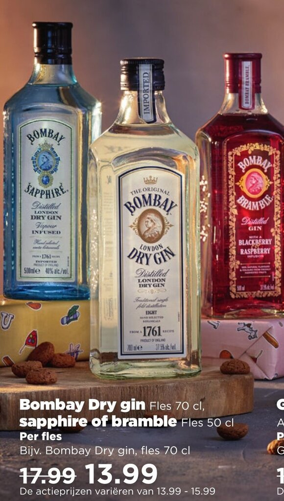 Bombay Dry gin sapphire of brambie 50cl aanbieding bij PLUS
