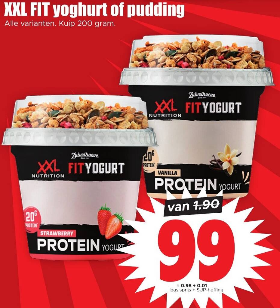 XXL FIT yoghurt of pudding 200 gram aanbieding bij Dirk