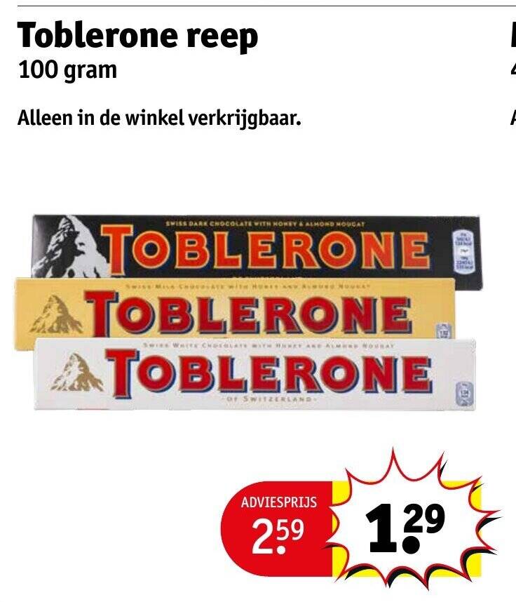 Toblerone Reep 100 gram aanbieding bij Kruidvat