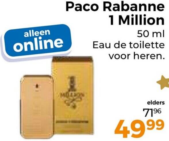 Paco Rabanne 1 Million 50 ml aanbieding bij Trekpleister