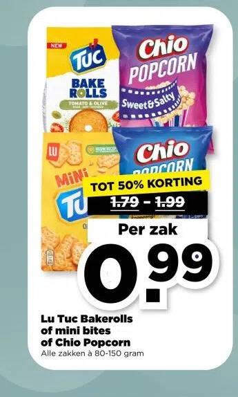 Lu Tuc Bakerolls of mini bites of Chio Popcorn aanbieding bij PLUS