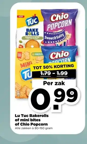 Lu Tuc Bakerolls of mini bites of Chio Popcorn aanbieding bij PLUS