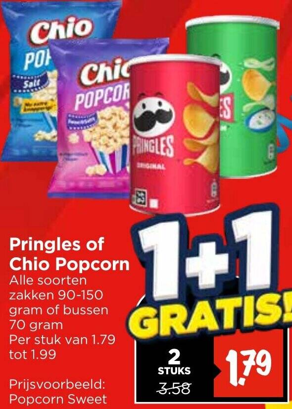 Pringles of Chio Popcorn 90 - 150 g of 70 g 1+1 gratis aanbieding bij ...