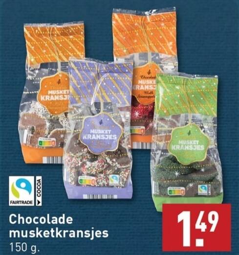 Chocolade musketkransjes 150 g aanbieding bij ALDI