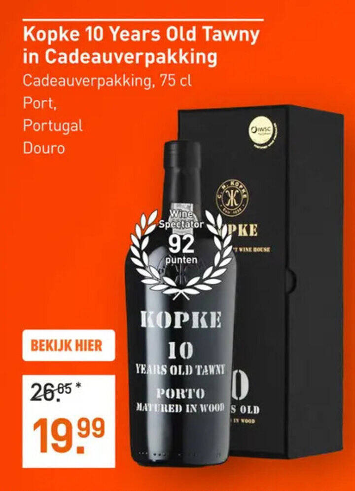 Kopke 10 Years Old Tawny in Cadeauverpakking 75 cl. aanbieding bij Gall & Gall