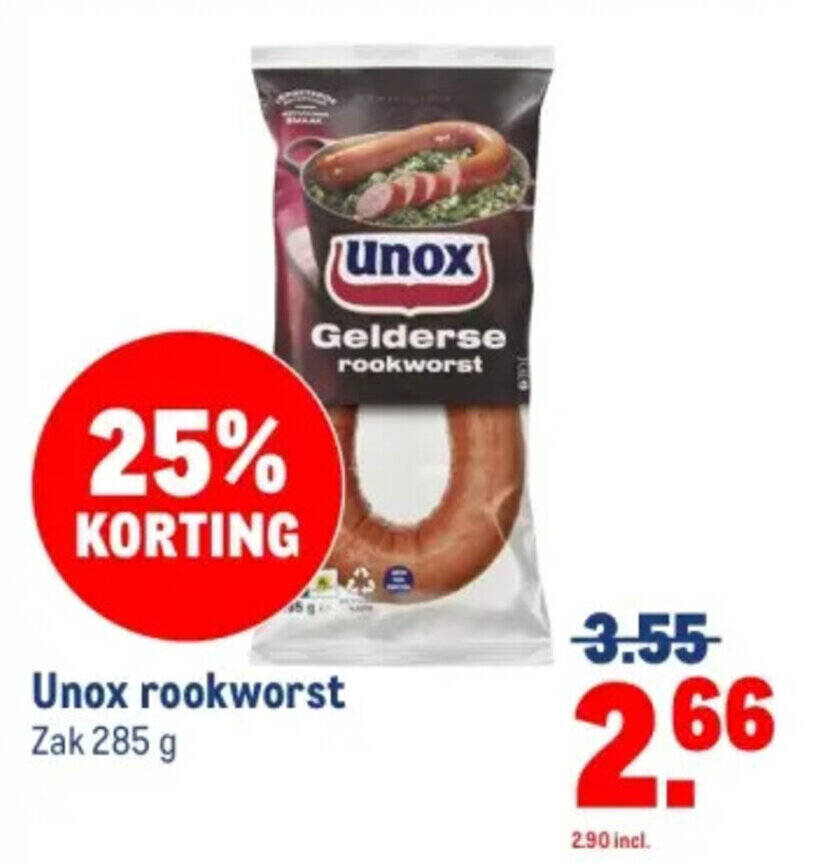 Unox rookworst 285 gram aanbieding bij Makro