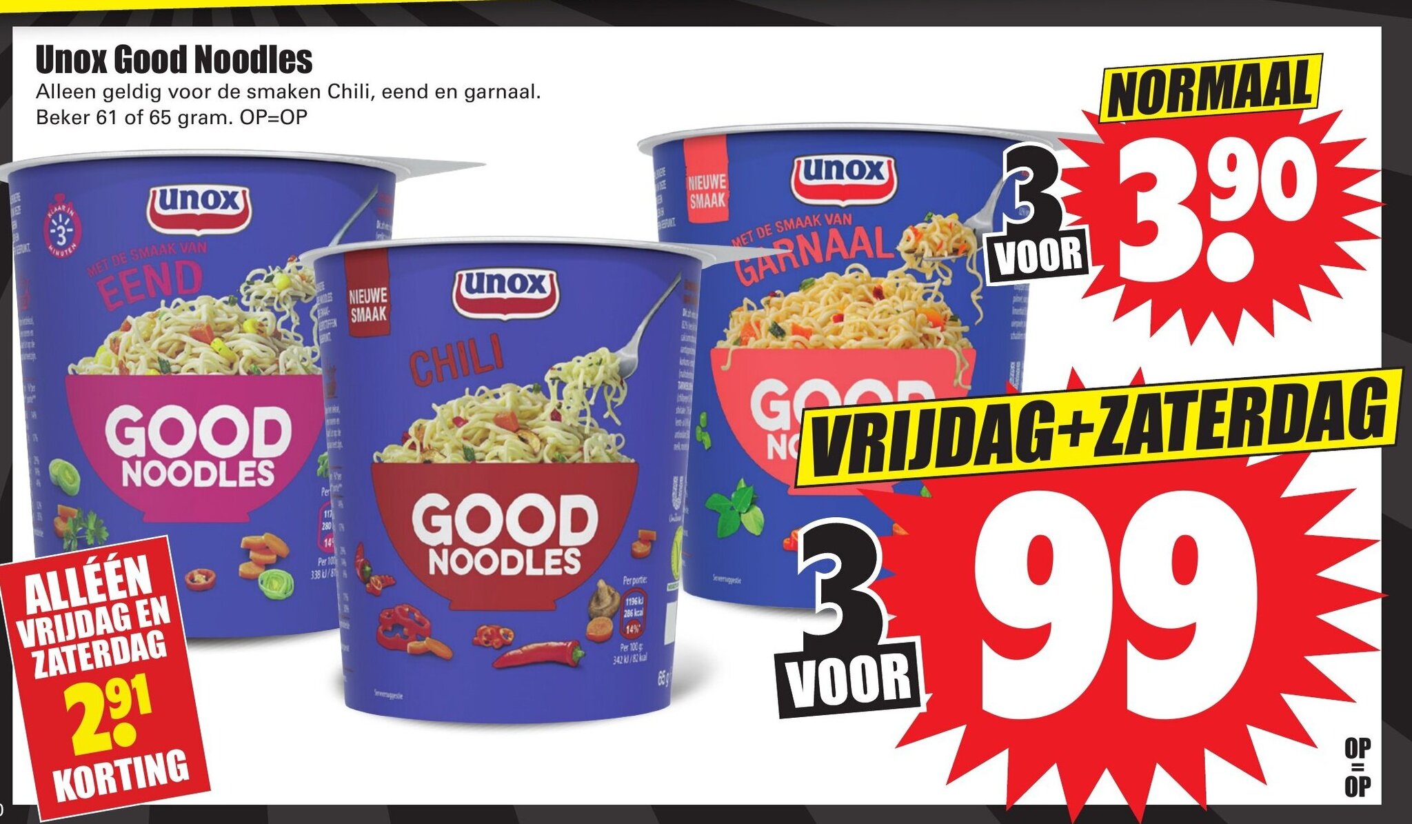 Unox Good Noodles 3*61/65g aanbieding bij Dirk