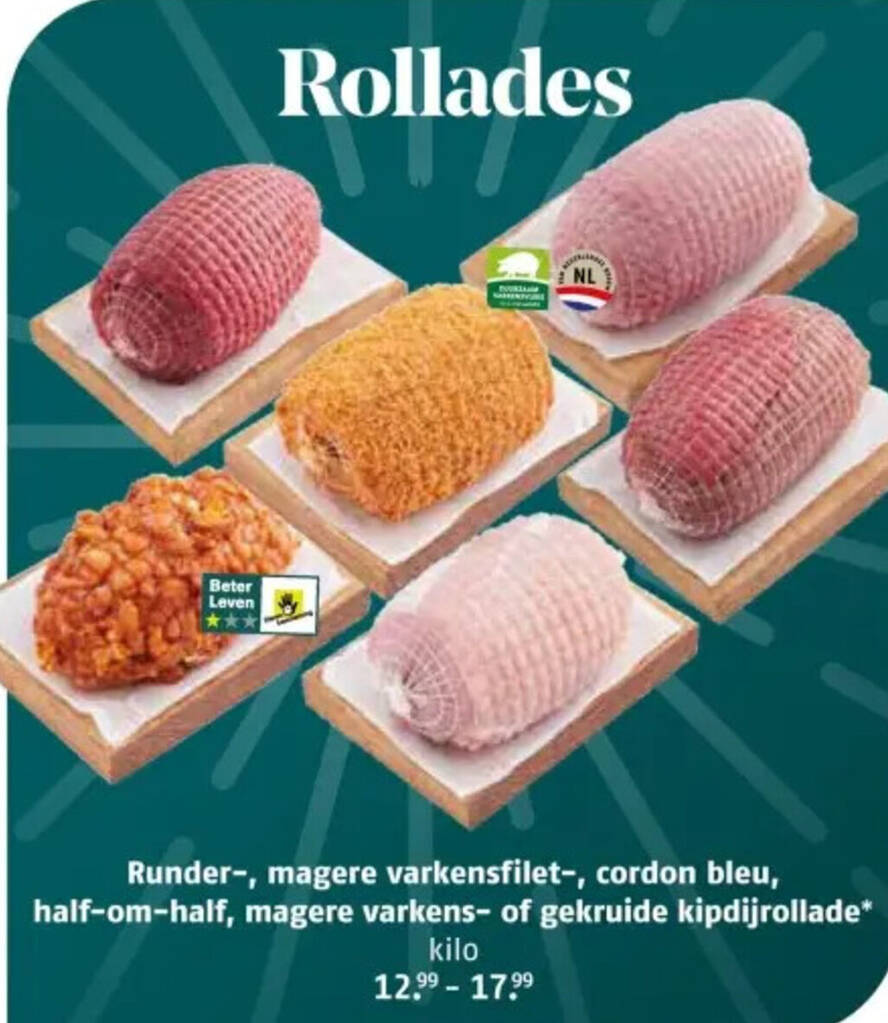 Rollades Runder-, magere varkensfilet-, cordon bleu, half-om-half ...