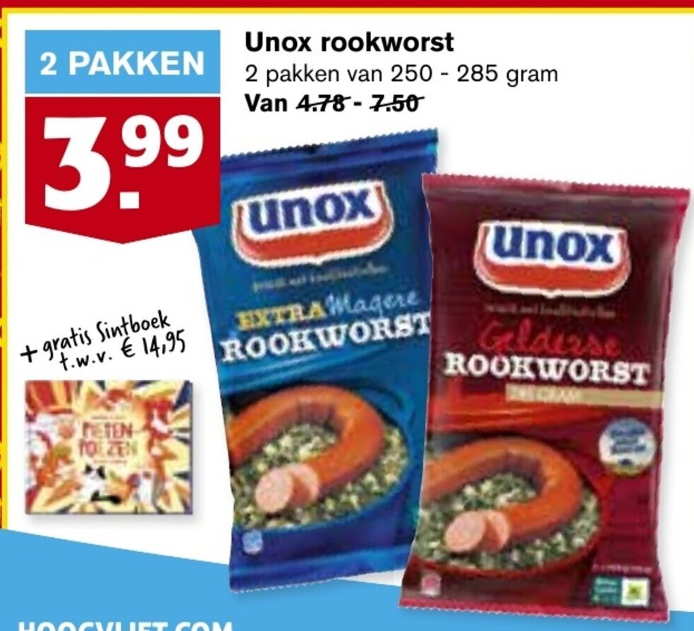 Unox rookworst 250-285 gram aanbieding bij Hoogvliet
