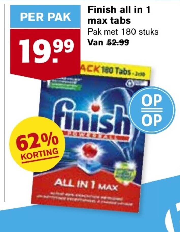 Finish all in 1 max tabs aanbieding bij Hoogvliet