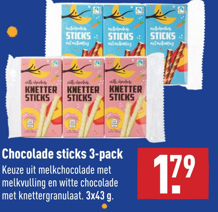 Chocolade sticks 3-pack aanbieding bij ALDI