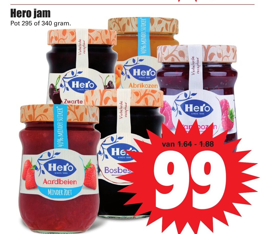 Hero jam 295/340g aanbieding bij Dirk
