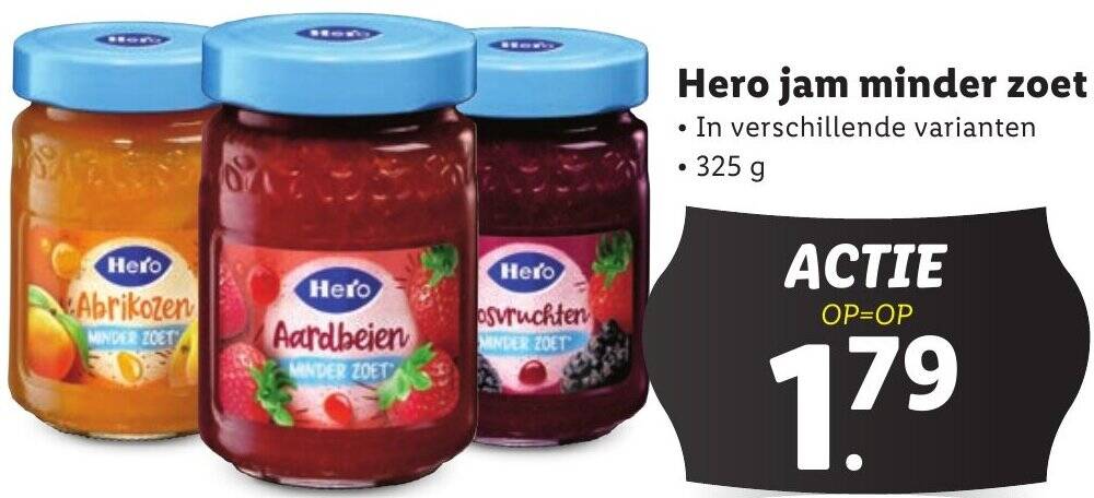 Hero jam minder zoet 325 g aanbieding bij Lidl