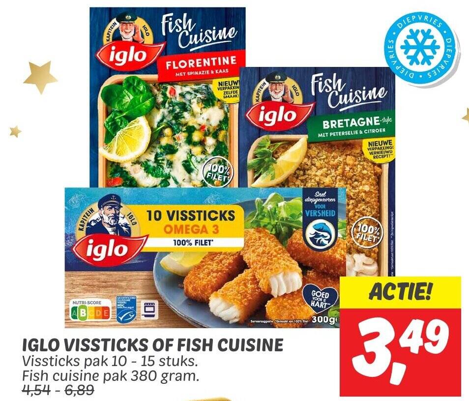 Iglo vissticks of fish cuisine 380 gram aanbieding bij Dekamarkt