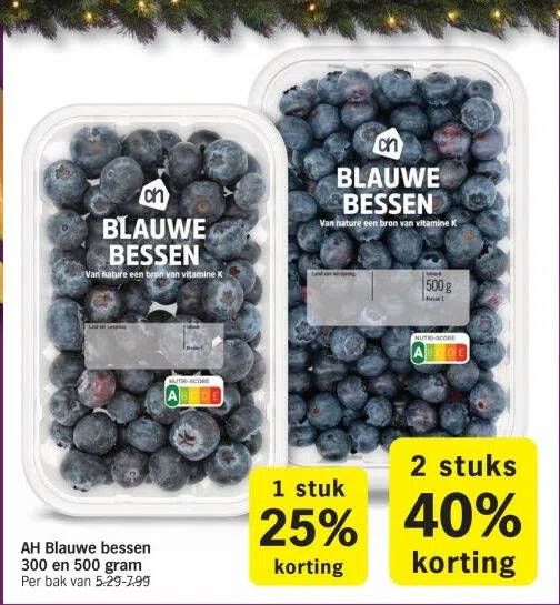 AH Blauwe bessen 300 en 500 gram aanbieding bij Albert Heijn
