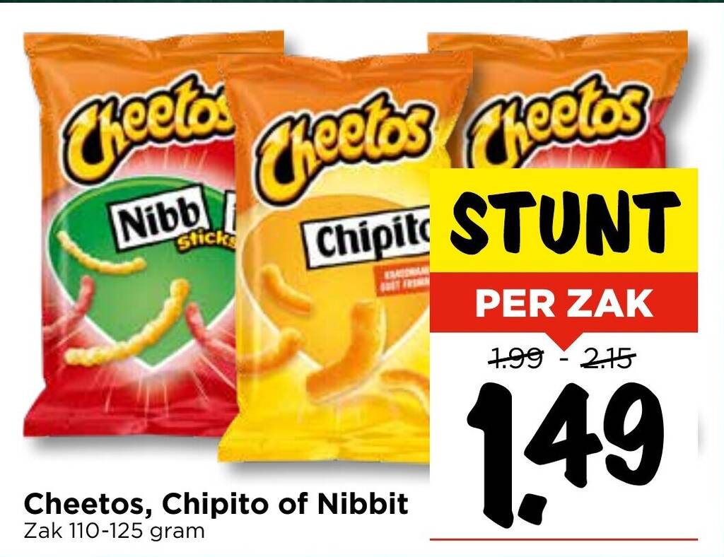 Cheetos, Chipito of Nibbit 110/125 g aanbieding bij Vomar Voordeelmarkt
