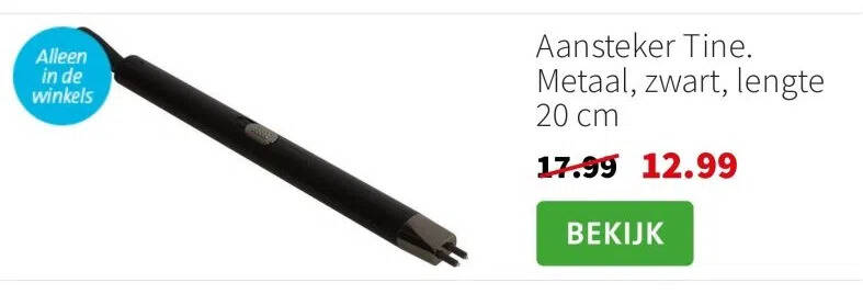 Aansteker Tine. Metaal, zwart, lengte 20 cm aanbieding bij Intratuin