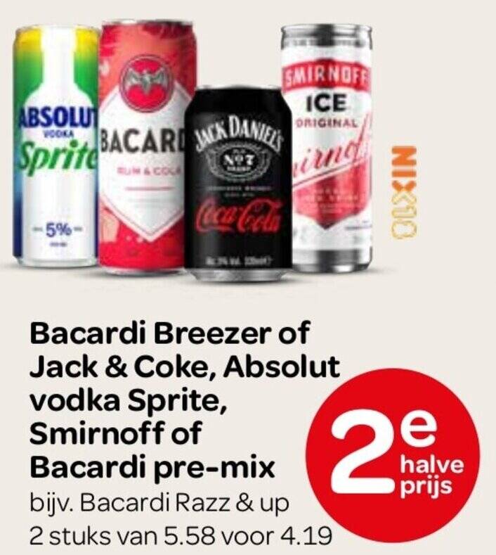 Bacardi Breezer of Jack & Coke, Absolut vodka Sprite, Smirnoff of ...