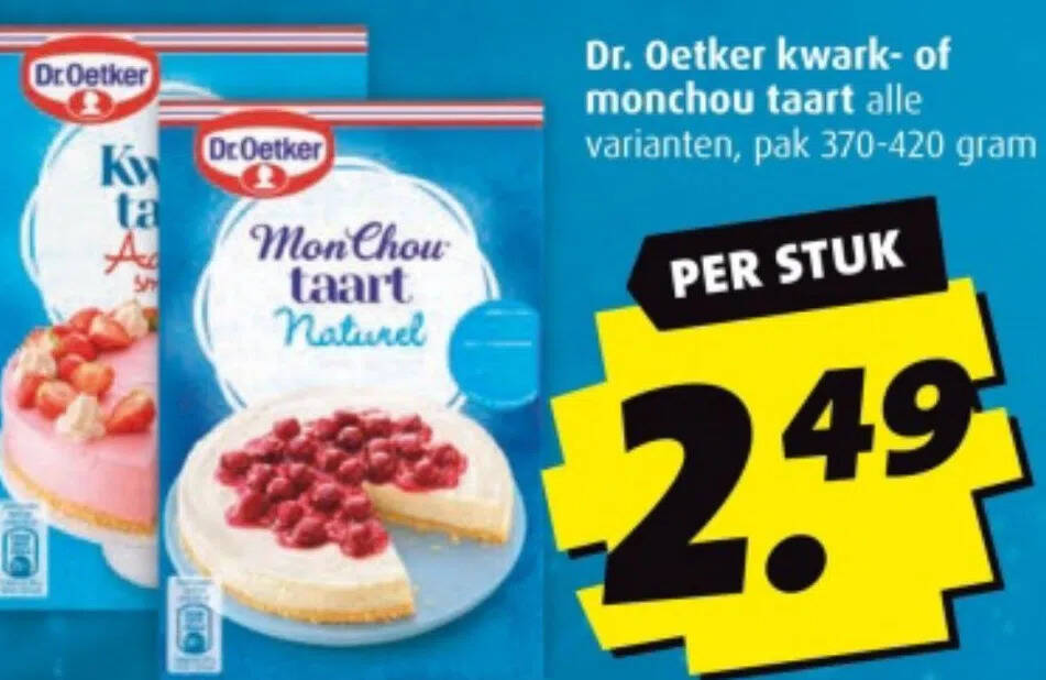 Dr. Oetker kwark- of monchou taart aanbieding bij Boni