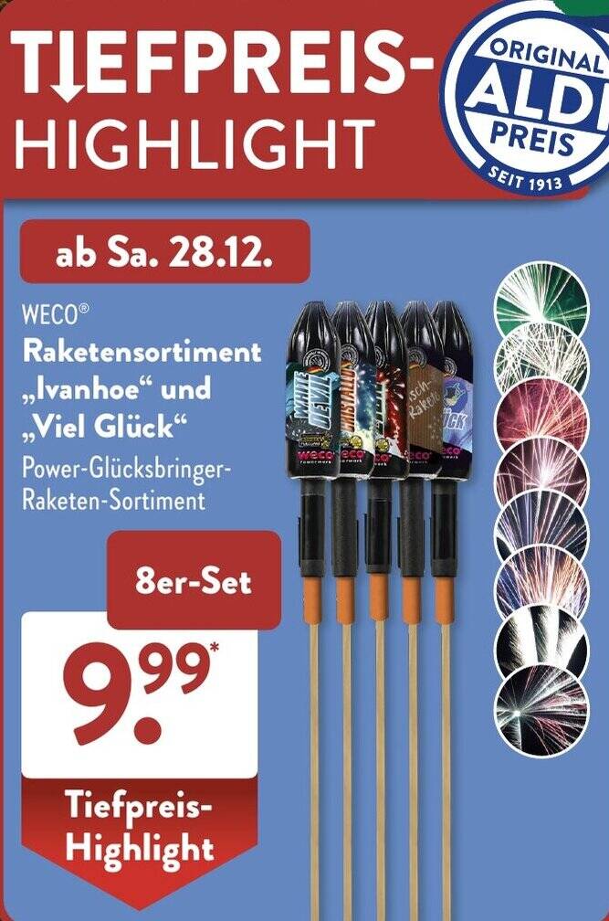 WECO Raketensortiment Ivanho und Viel Glück 8 SET aanbieding bij ALDI