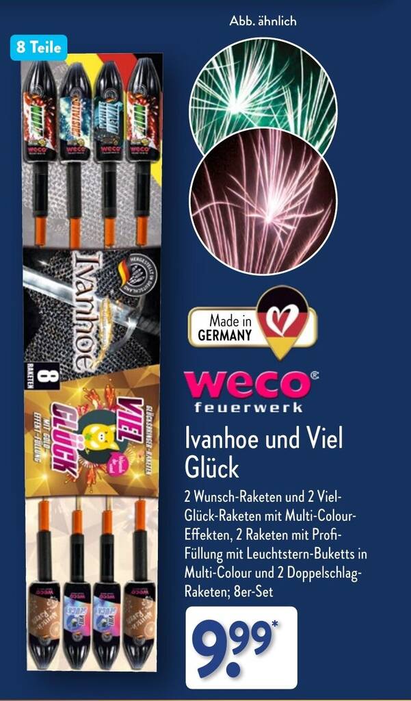 Weco feuerwerk ivanhoe und viel glück 8 TEILE aanbieding bij ALDI
