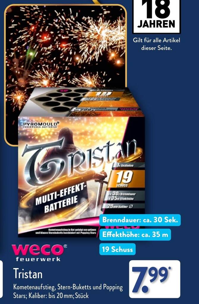 Weco feuerwerk tristan aanbieding bij ALDI