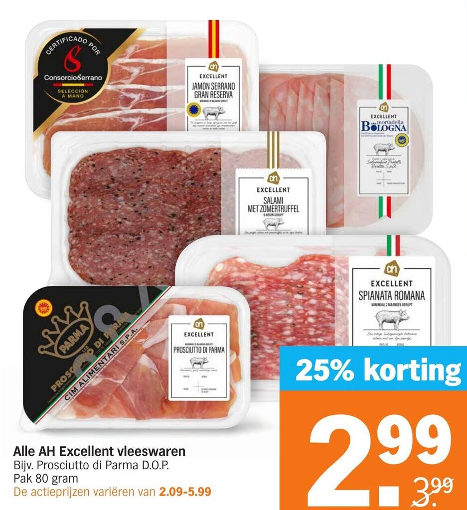 Alle AH Excellent vleeswaren 80 gram aanbieding bij Albert Heijn