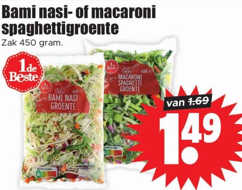 Bami nasi of macaroni spaghettigroente 450 g aanbieding bij Dirk