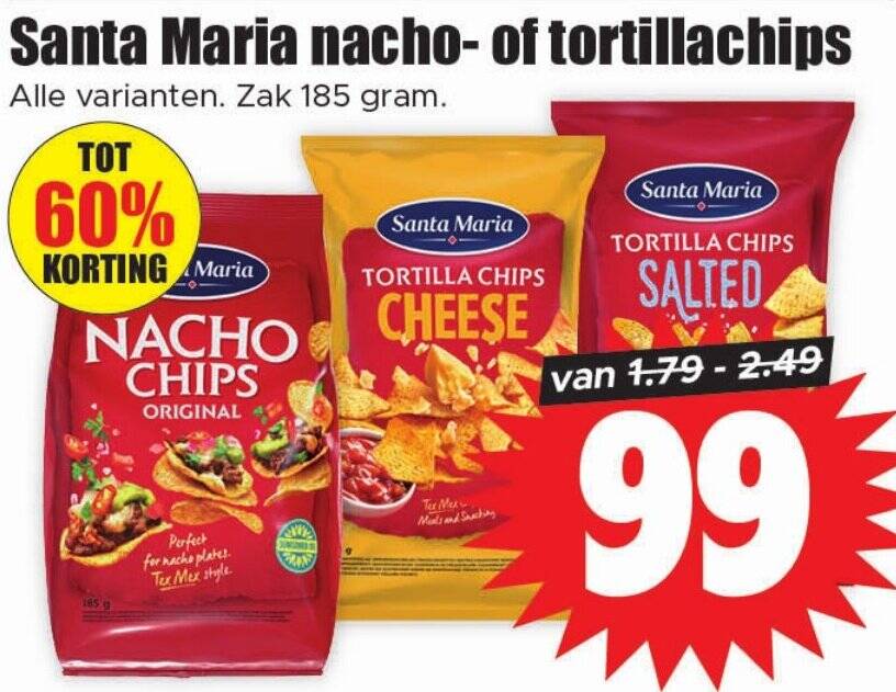Santa Maria nacho of tortillachips 185 gram aanbieding bij Dirk