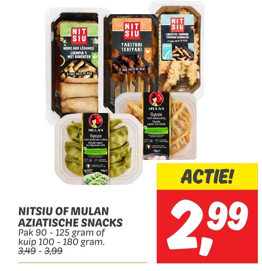 Nitsiu of mulan aziatische snacks aanbieding bij Dekamarkt