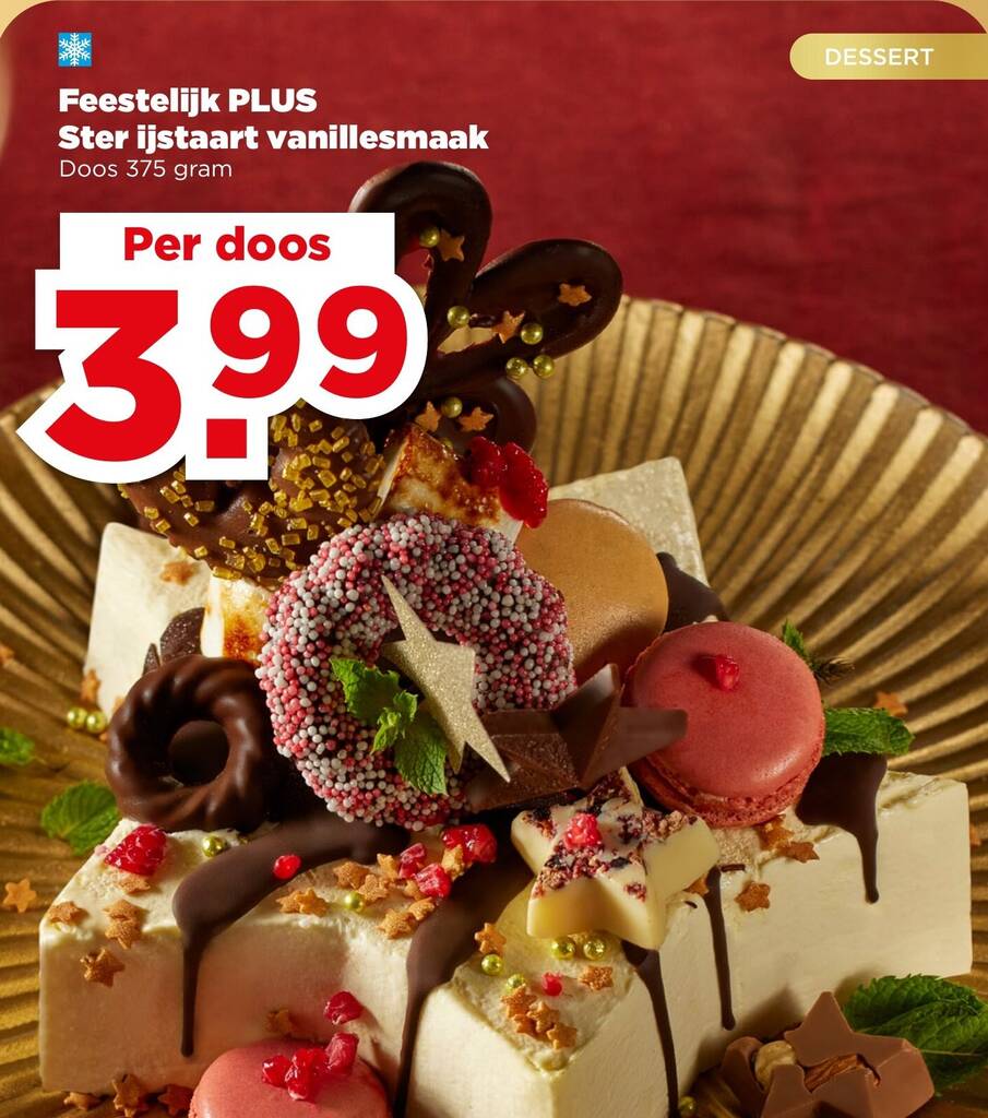 Feestelijk PLUS Ster ijstaart vanillesmaak 375 g aanbieding bij PLUS