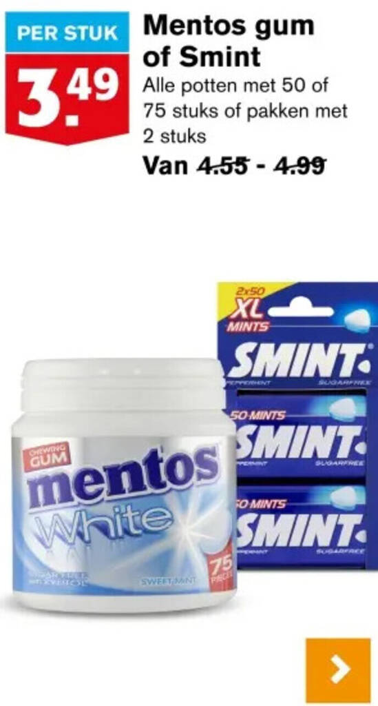 Mentos gum of Smint aanbieding bij Hoogvliet