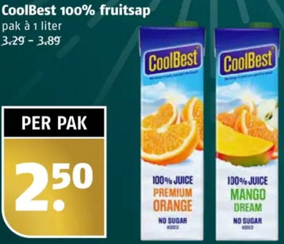 CoolBest 100% fruitsap 1 liter aanbieding bij Poiesz