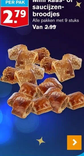 Mini kaas- of saucijzen- broodjes aanbieding bij Hoogvliet