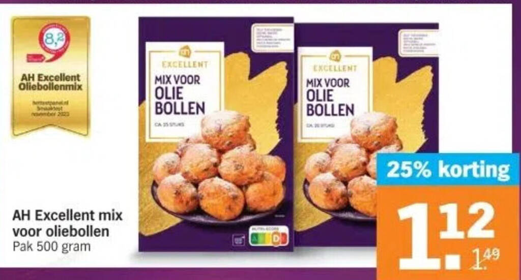 Ah excellent mix voor oliebollen pak 500 g aanbieding bij Albert Heijn