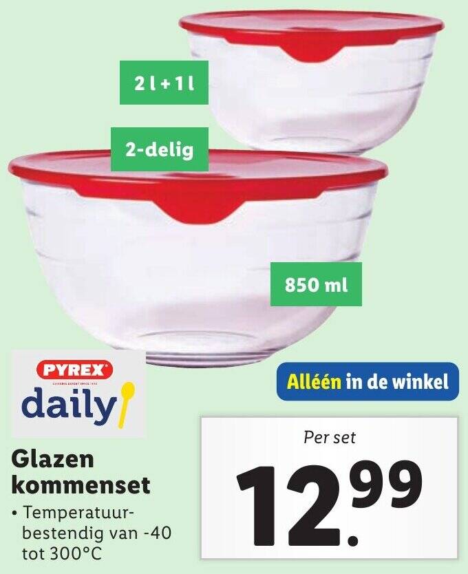 Pyrex daily glazen kommenset 850-ml aanbieding bij Lidl