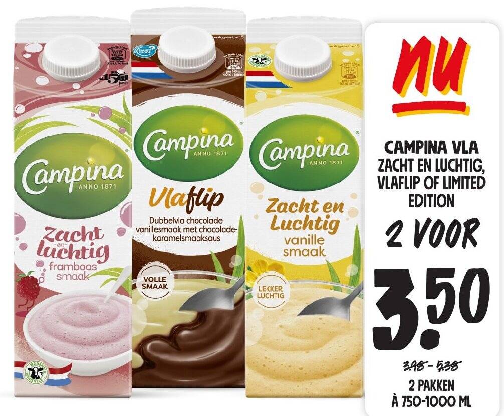 Campina vla 750 - 1000 ml aanbieding bij Jumbo