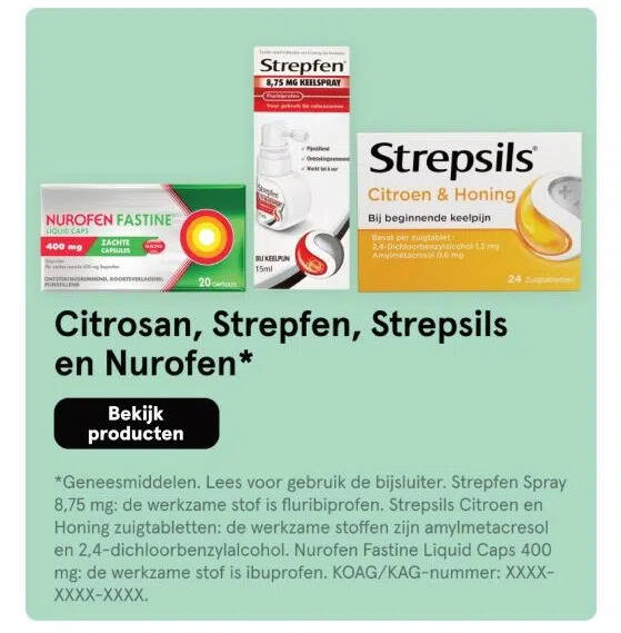 Citrosan, Strepfen, Strepsils en Nurofen* aanbieding bij Etos