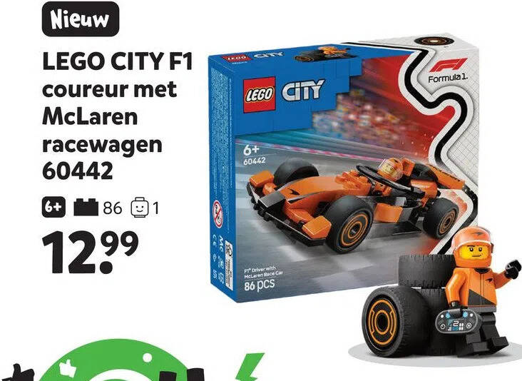 LEGO CITY F1 coureur met McLaren racewagen 60442 aanbieding bij Intertoys