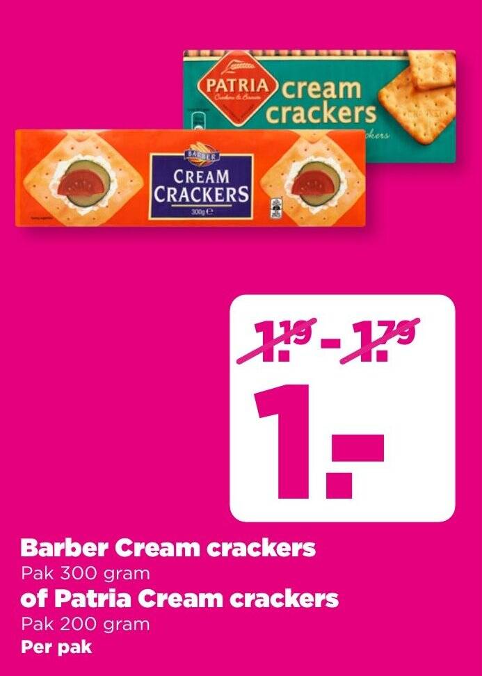 Barber Cream crackers of Patria Cream crackers 200 - 300 g aanbieding ...