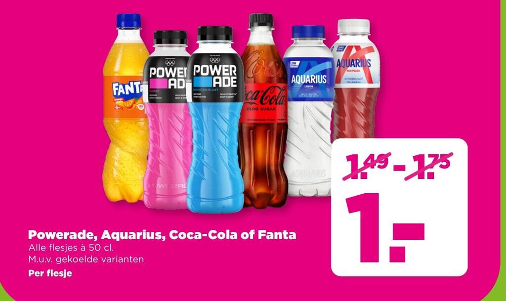 Powerade, Aquarius, Coca-Cola of Fanta 50 cl aanbieding bij PLUS