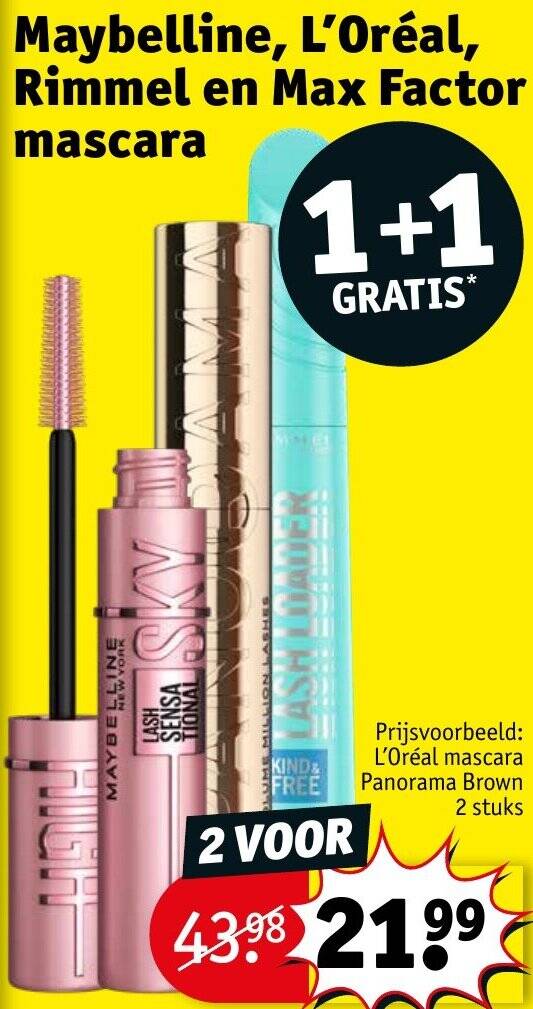 Maybelline LOréal Rimmel en Max Factor mascara 2 stuks 1+1 GRATIS,2 ...