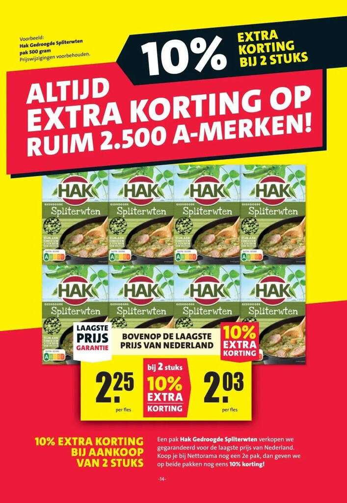 Hak Gedroogde Spliterwten pak 500 gram aanbieding bij Nettorama