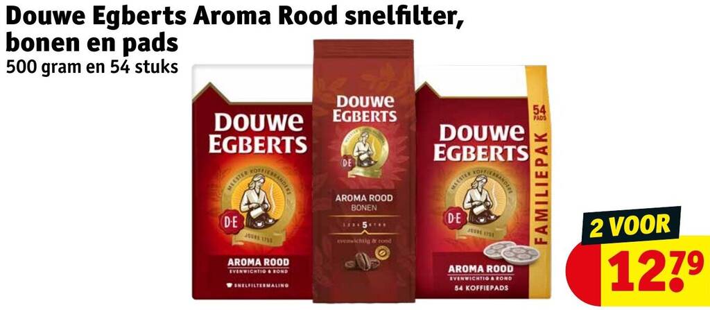 Douwe Egberts Aroma Rood snelfilter, bonen en pads 500 g aanbieding bij ...