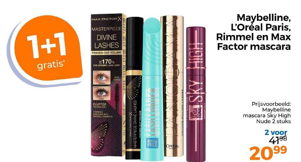 Maybelline, L'Oréal Paris, Rimmel en Max Factor mascara 1+1 gratis ...
